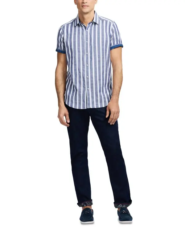 Robert Graham Preston Stripe Short Sleeve Woven Shirt - Navy