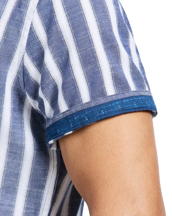 Robert Graham Preston Stripe Short Sleeve Woven Shirt - Navy