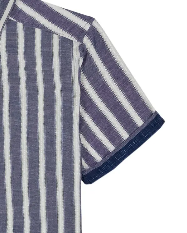 Robert Graham Preston Stripe Short Sleeve Woven Shirt - Navy