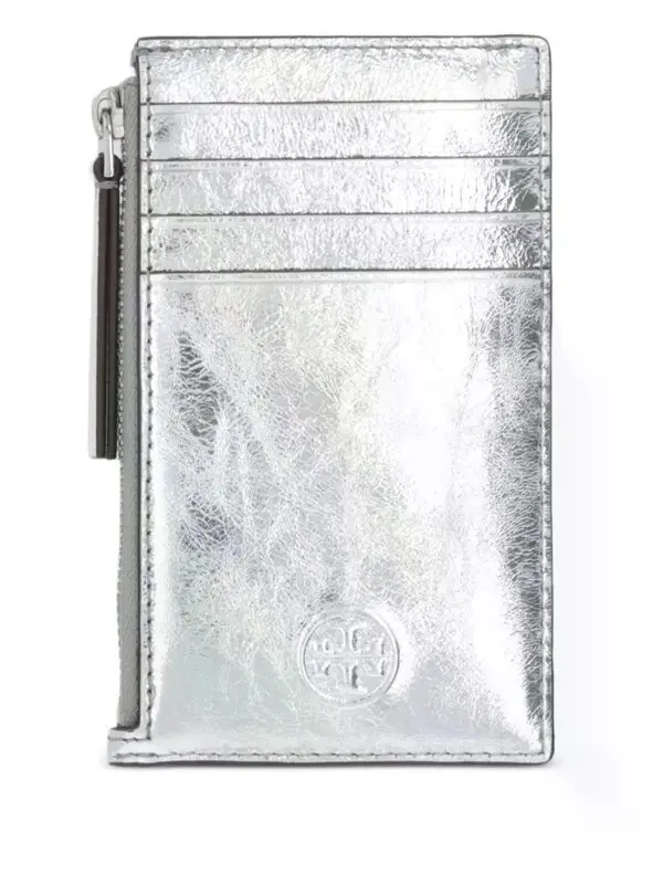 Tory Burch Embossed-logo Leather Cardholder - Silver