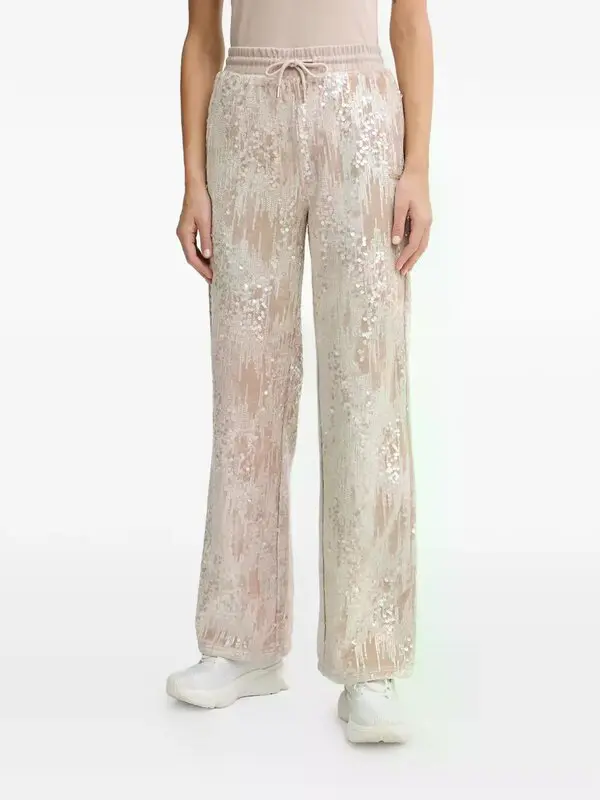 Guess Sequin Embellished Wide Leg Track Pants - Neutrals