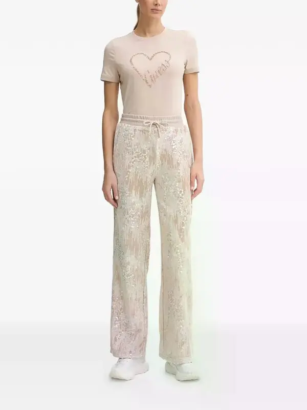 Guess Sequin Embellished Wide Leg Track Pants - Neutrals