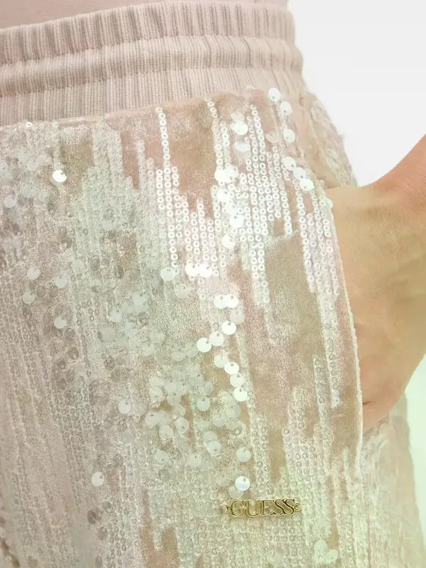Guess Sequin Embellished Wide Leg Track Pants - Neutrals