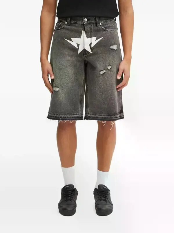 A BATHING APE Star-print Distressed Shorts