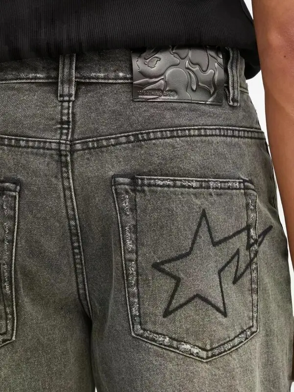 A BATHING APE Star-print Distressed Shorts