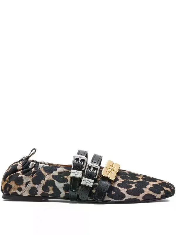 GANNI Leopard-print Buckle Detail Ballet Flats - Brown