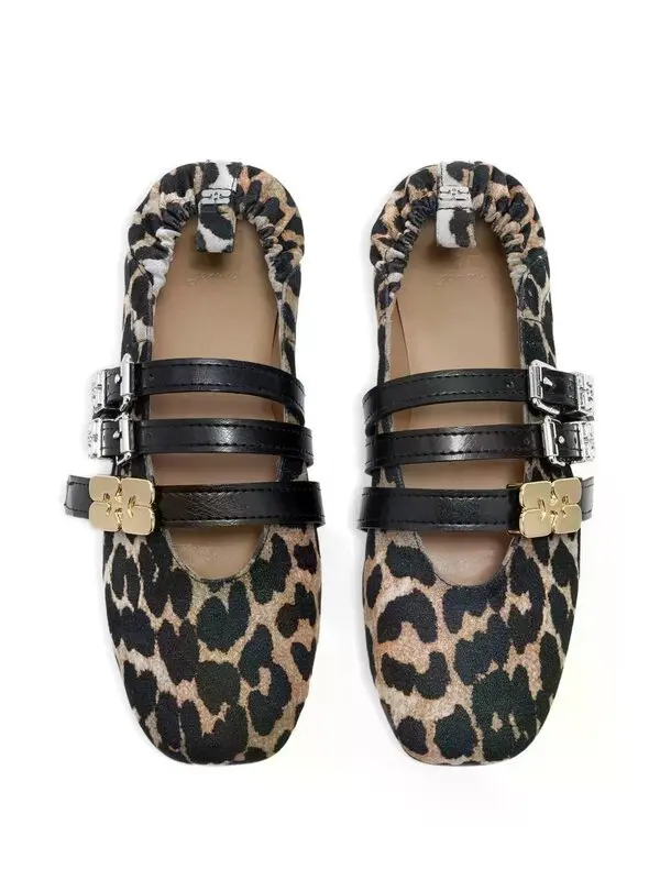 GANNI Leopard-print Buckle Detail Ballet Flats - Brown