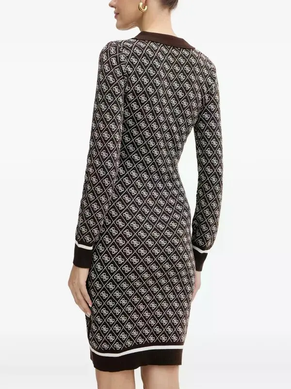 Guess Patterned V-neck Mini Dress - Brown