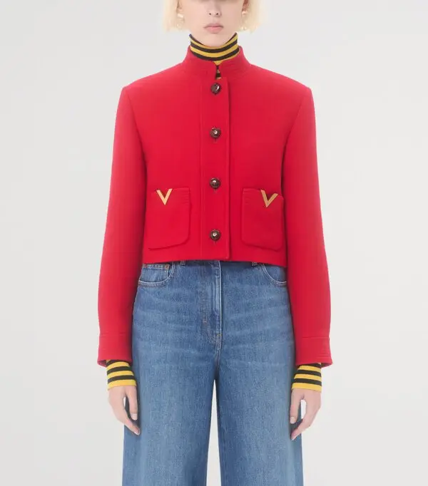 Valentino Garavani Wool-silk Cropped Pea Coat