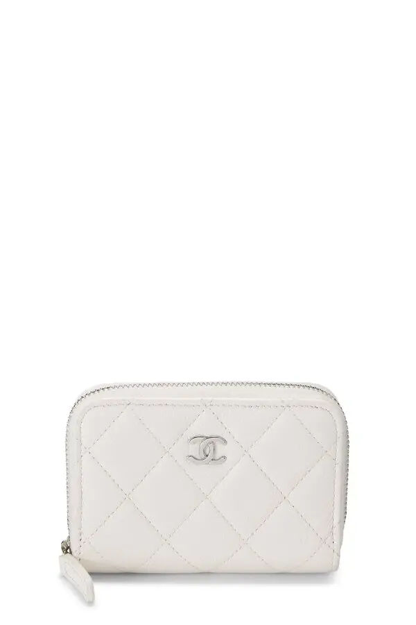 Chanel Caviar Zip Around Coin Purse - White