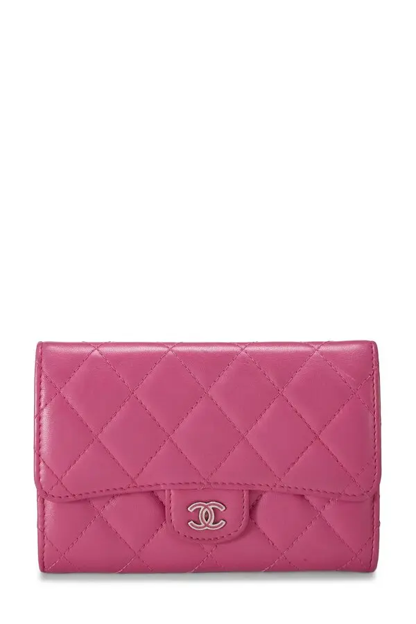 Chanel Lambskin Classic Flap Compact Wallet - Pink