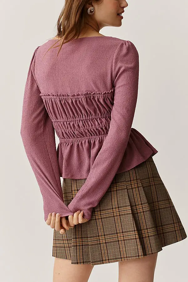 Maeve Long-sleeve Smocked Top - Mauve