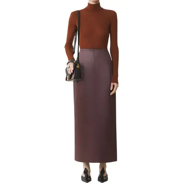 LANVIN Straight Midi Skirt In Satin Fabric - Mocha