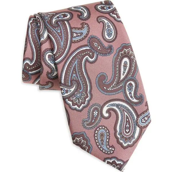 Brioni Paisley Silk Neck Tie - Old Rose/brown