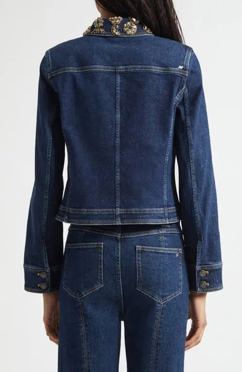 Cinq À Sept Ivy Crystal Crop Denim Jacket