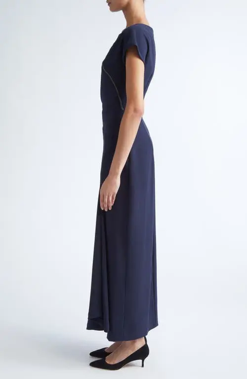 Lela Rose Floral Cord Embroidery Cascade Gown - Navy/blue