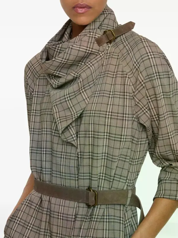 Burberry Scarf-collar Checked Mini Dress