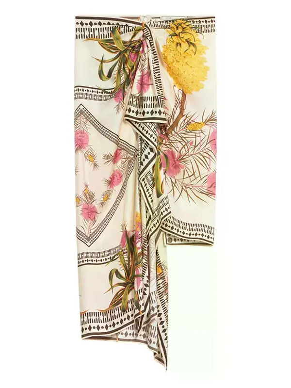 Blumarine Floral-print Asymmetric Skirt - Neutrals