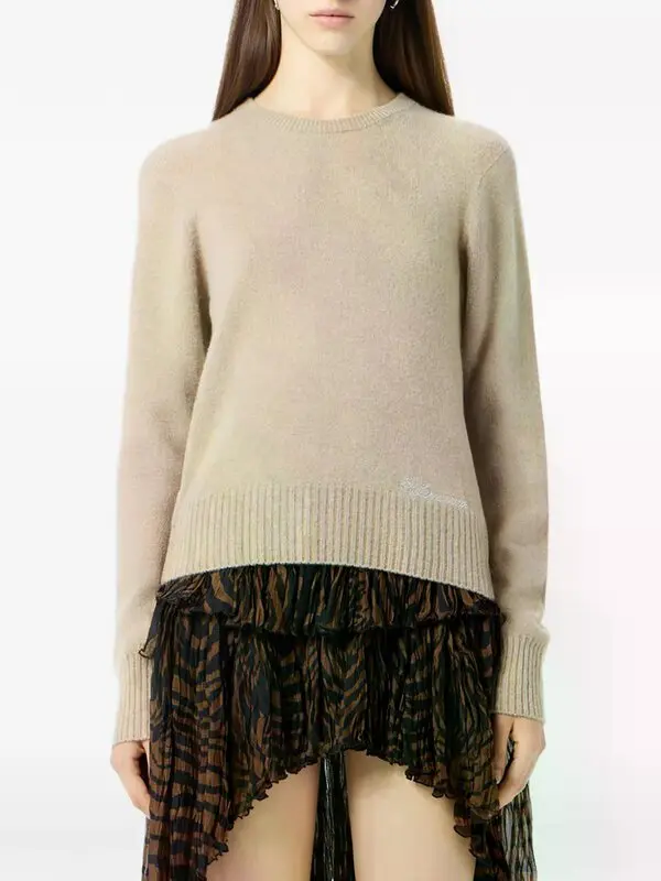 Blumarine Logo-embroidered Knit Sweater - Neutrals
