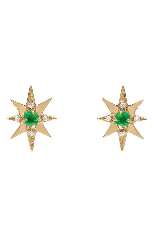 EDEN PRESLEY Emerald And Diamond Starburst Stud Earrings - Yellow Gold/diamond