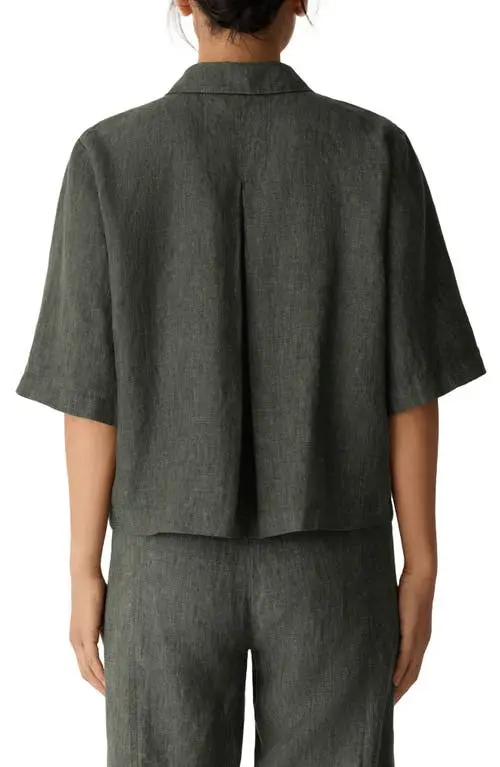 Eileen Fisher Linen Elbow Sleeve Button-up Shirt