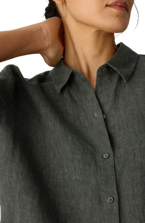 Eileen Fisher Linen Elbow Sleeve Button-up Shirt