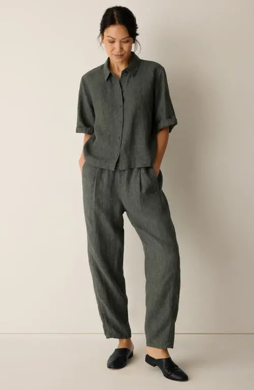 Eileen Fisher Linen Elbow Sleeve Button-up Shirt