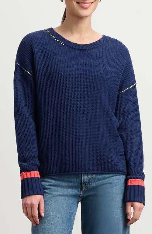 HATLEY Contrast Stitch Waffle Knit Cotton Blend Sweater