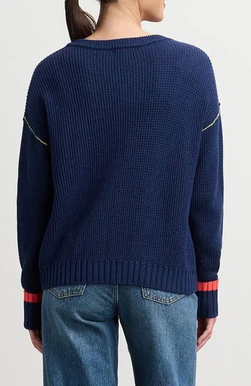 HATLEY Contrast Stitch Waffle Knit Cotton Blend Sweater