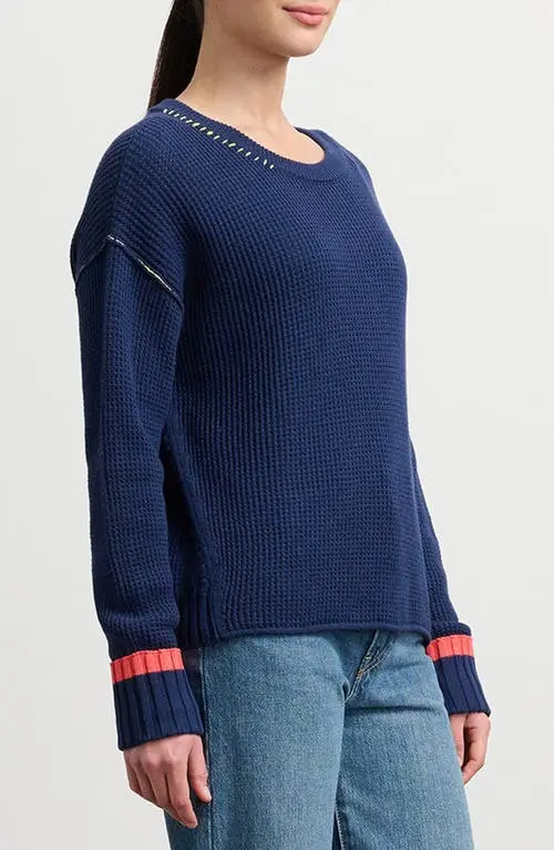 HATLEY Contrast Stitch Waffle Knit Cotton Blend Sweater