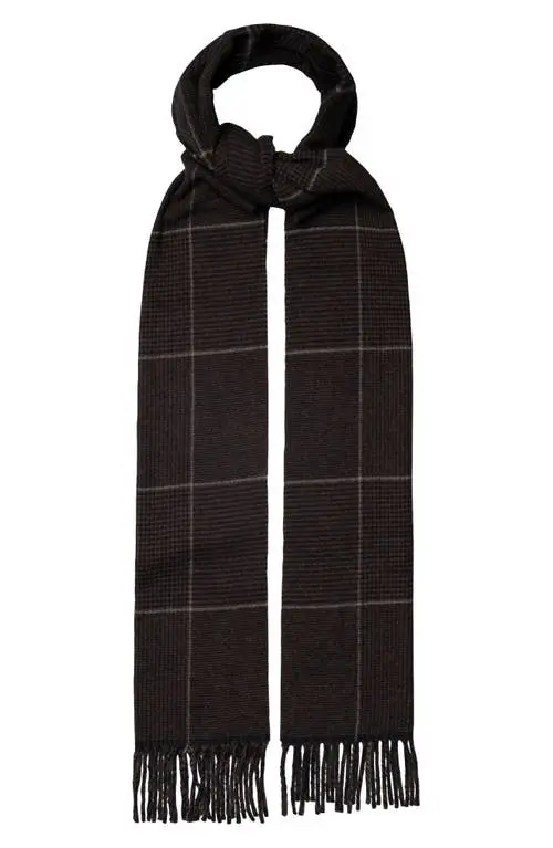 Eton Prince Of Wales Check Cashmere Twill Fringe Scarf - Navy Blue