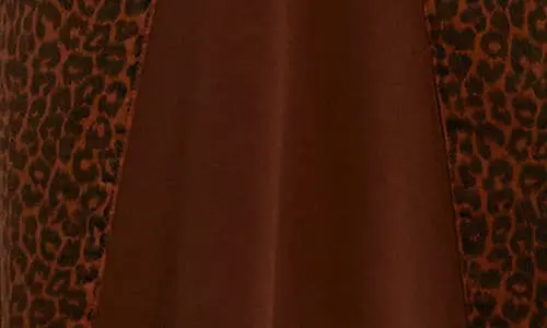 WASH LAB DENIM Leopard Print Pieced Denim Midi Skirt - Brown Leopard
