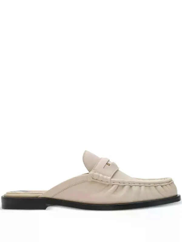 Burberry Cadet Leather Mules With Enamelled Knight Plaque - Neutrals