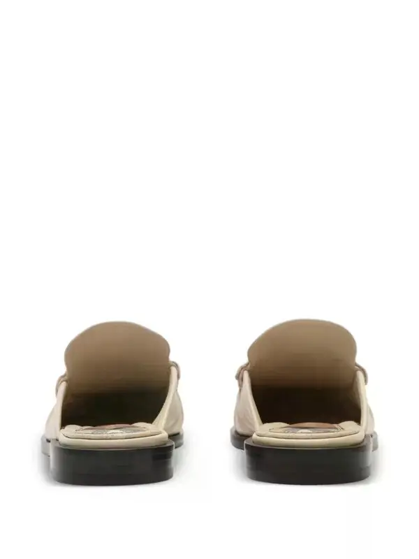 Burberry Cadet Leather Mules With Enamelled Knight Plaque - Neutrals