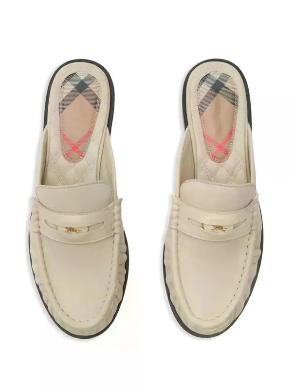 Burberry Cadet Leather Mules With Enamelled Knight Plaque - Neutrals