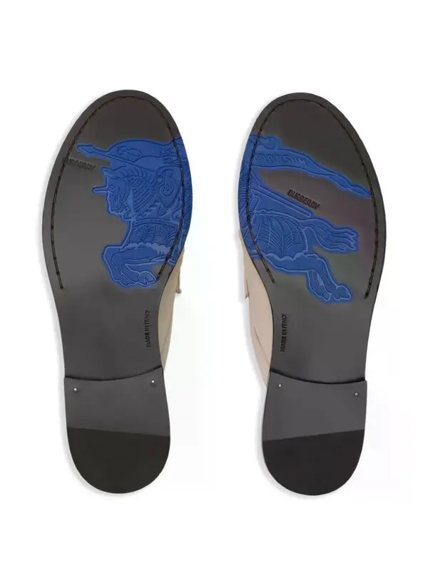 Burberry Cadet Leather Mules With Enamelled Knight Plaque - Neutrals