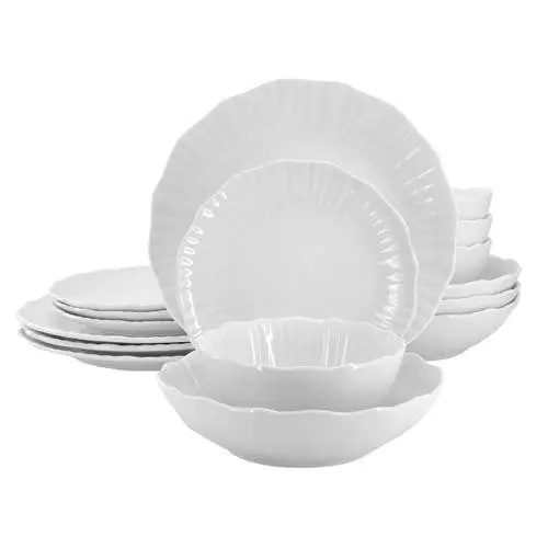 ELAMA Millie 16 Piece Double Bowl Porcelain Dinnerware Set - White