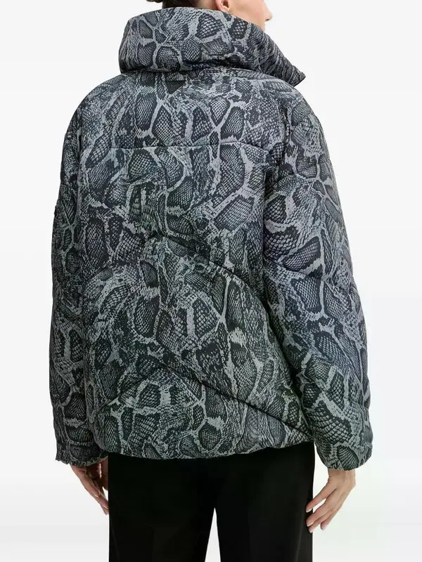 Guess Printed High Neck Puffer Jacket - Grey