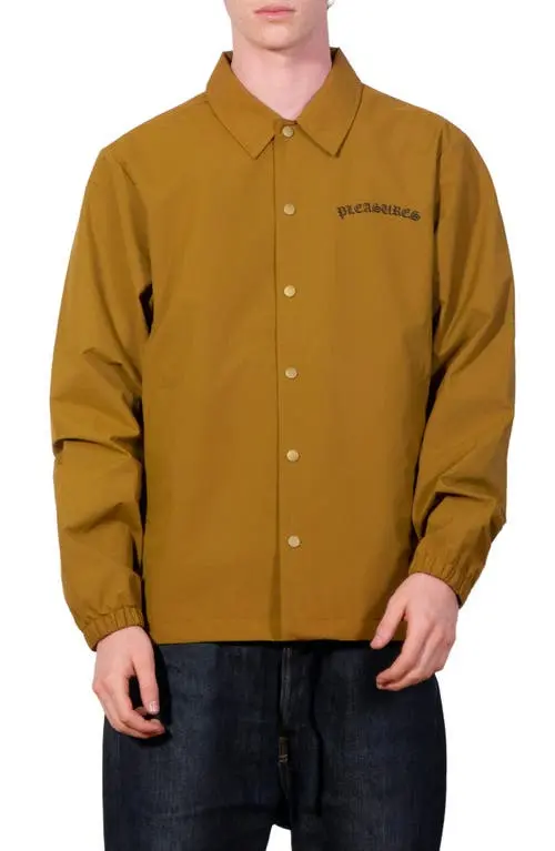 PLEASURES Neural Logo Graphic Coach's Jacket - Brown