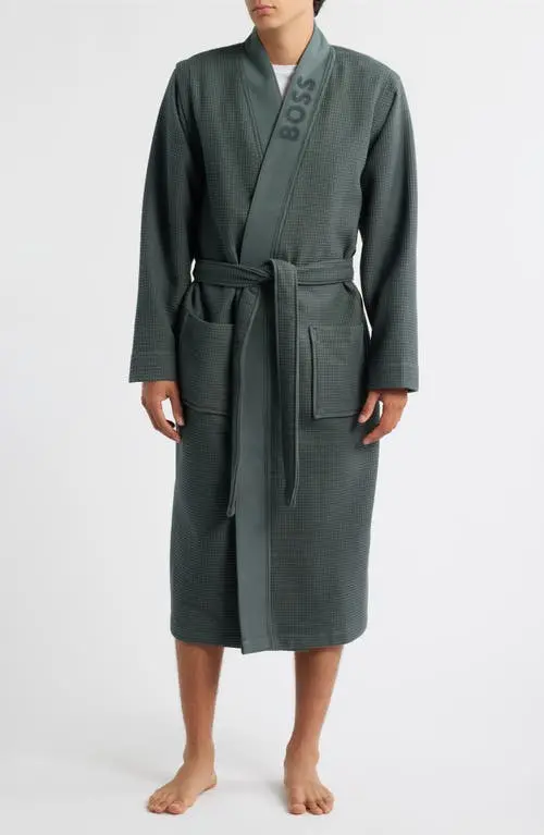 BOSS Waffle Knit Kimono Robe - Open Green