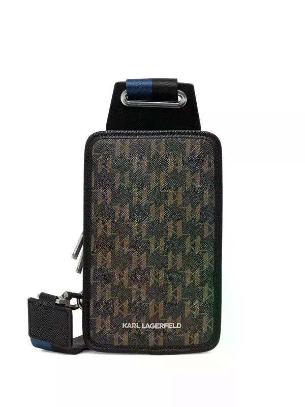 Karl Lagerfeld Monogram Canvas Sling Bag - Black