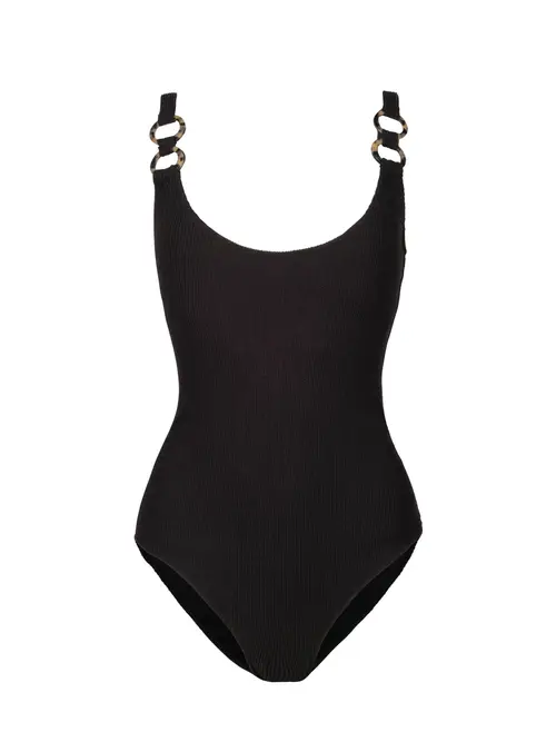 CHANGE OF SCENERY Chloe Tank Ring Trim One-piece Swimsuit - Black Texture