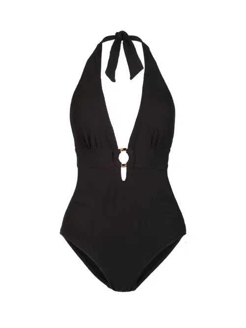 CHANGE OF SCENERY Gabrielle Ring Halter One-piece Swimsuit - Black Texture
