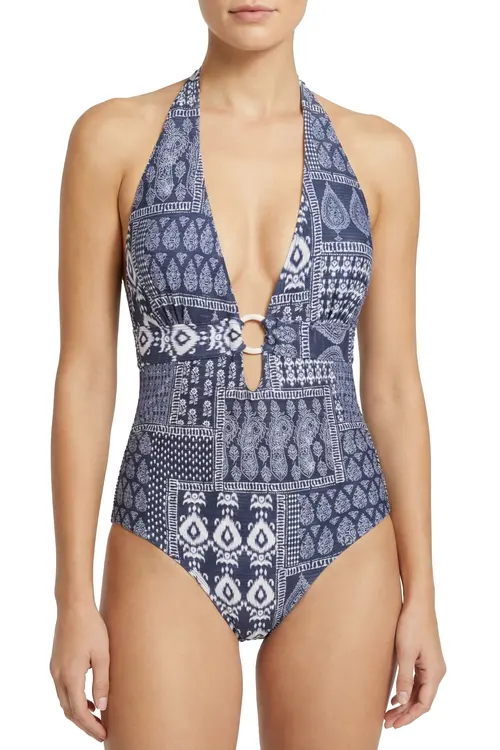 CHANGE OF SCENERY Gabrielle Ring Halter One-piece Swimsuit - Tivara Patchwork