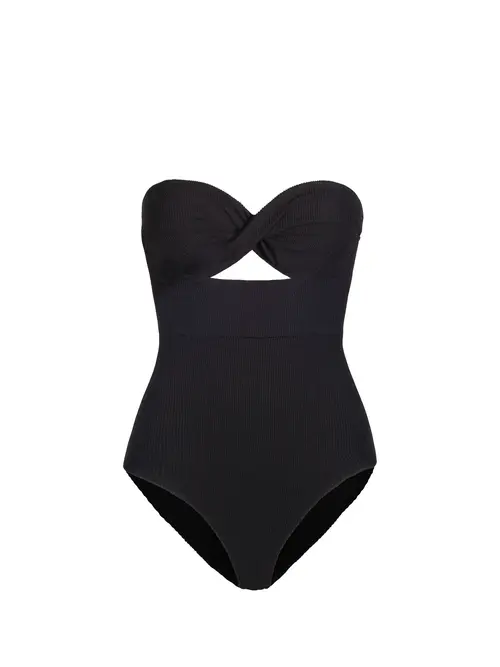 CHANGE OF SCENERY Ella Twist Bandeau One-piece Swimsuit - Black Texture