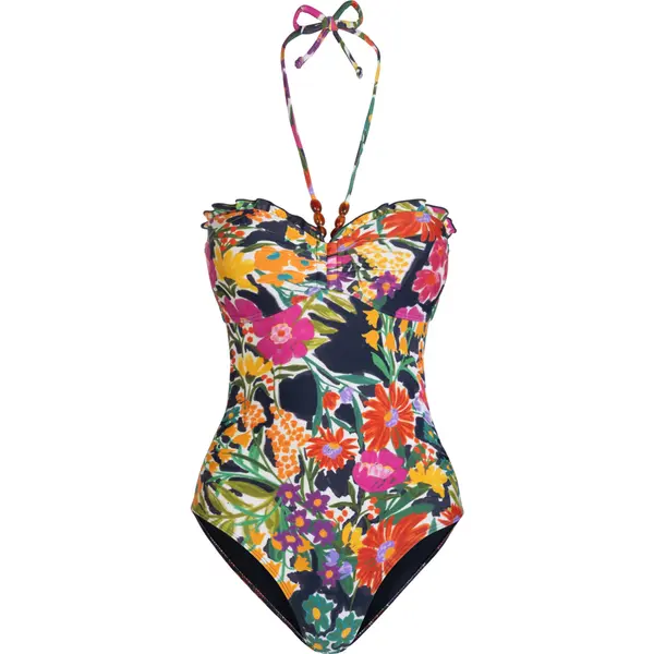 CHANGE OF SCENERY Talia Beaded Halter One-piece Swimsuit - Gardenia