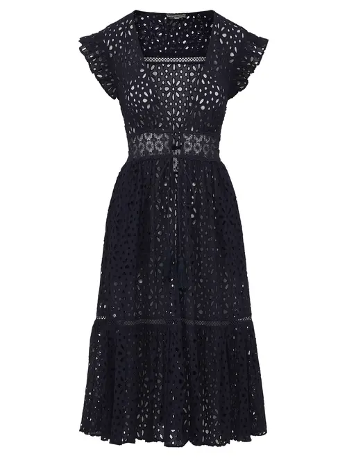 CHANGE OF SCENERY Lauren Lace-trim Eyelet Cover-up Dress - Black