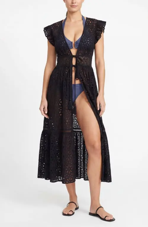 CHANGE OF SCENERY Lauren Lace-trim Eyelet Cover-up Dress - Black