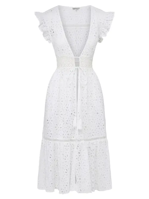 CHANGE OF SCENERY Lauren Lace-trim Eyelet Cover-up Dress - Fresh White