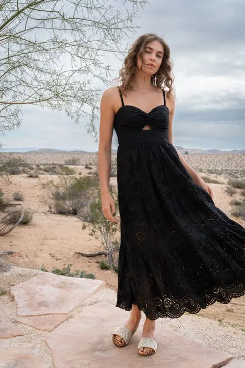 CHANGE OF SCENERY Jillian Embroidered Eyelet Tiered Maxi Dress